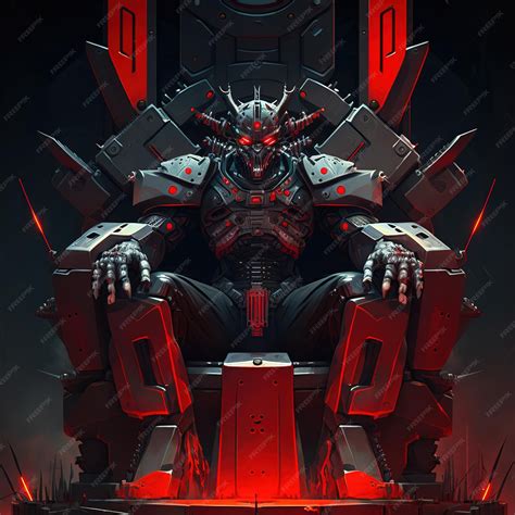 Premium Photo An Evil Robot With Red Accent Sitting Down On A Throne