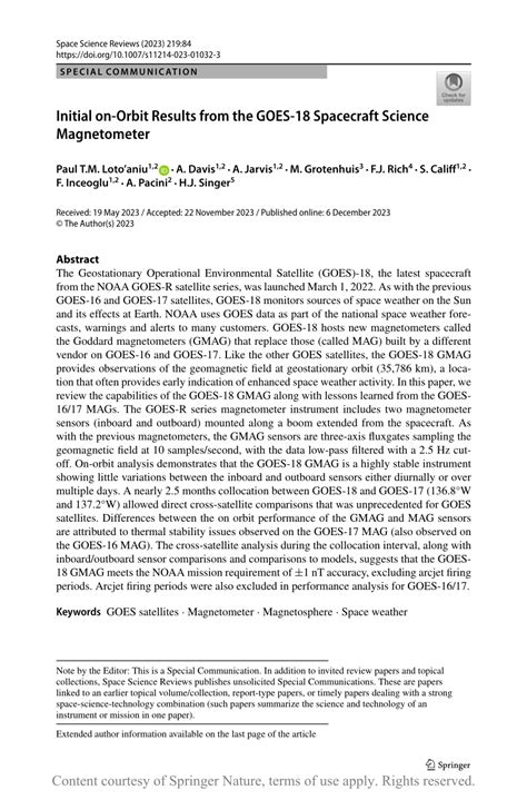 Pdf Initial On Orbit Results From The Goes 18 Spacecraft Science