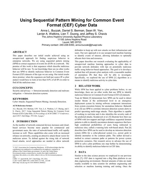 Pdf Using Sequential Pattern Mining For Common Event Format Cef