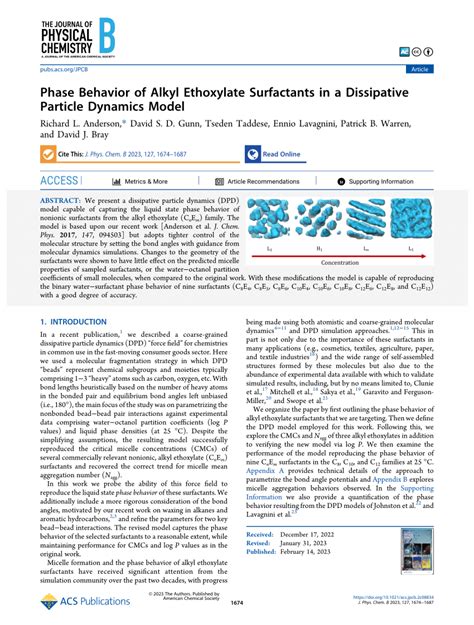Pdf Phase Behavior Of Alkyl Ethoxylate Surfactants In A Dissipative Particle Dynamics Model
