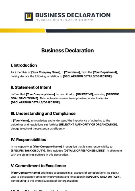 Free Business Declaration Template To Edit Online