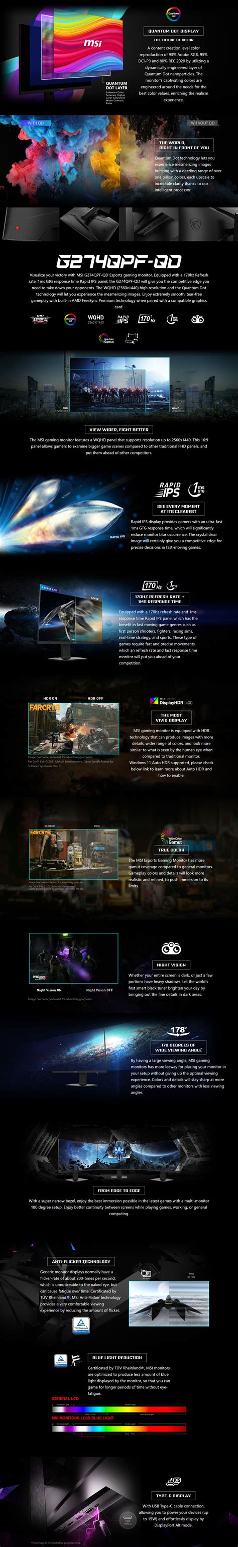 Msi 27in Wqhd 170hz Ips Quantum Dot Rapid Gaming Monitor G274qpf Qd Au