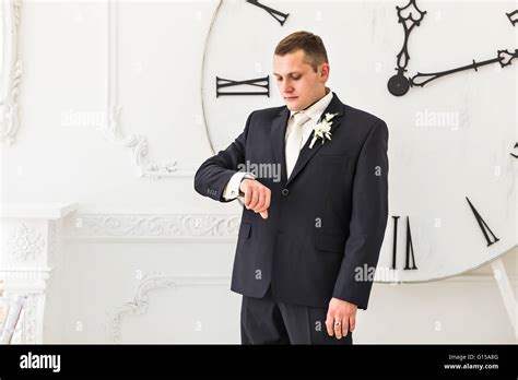 Time Concept Man And Big Clock Stock Photo Alamy