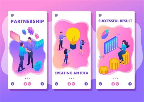 Premium Vector Isometric Template App Bright Concept Teamwork To Create A Solution Smartphone Apps