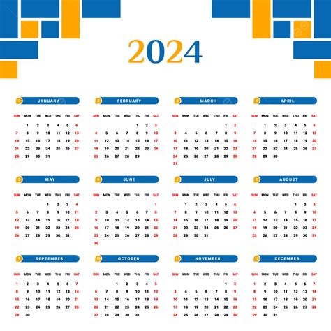 2024 Blue And Yellow Unique Style Calendar Vector Calendar Calendar 2024 Yearly Calendar Png