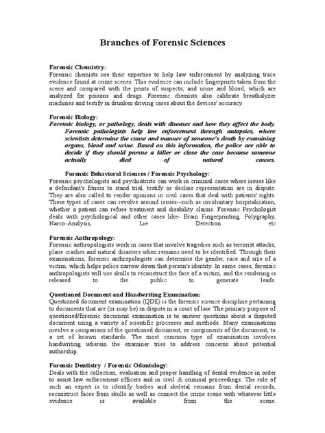 Branches Of Forensic Sciences Forensic Science Dna Profiling