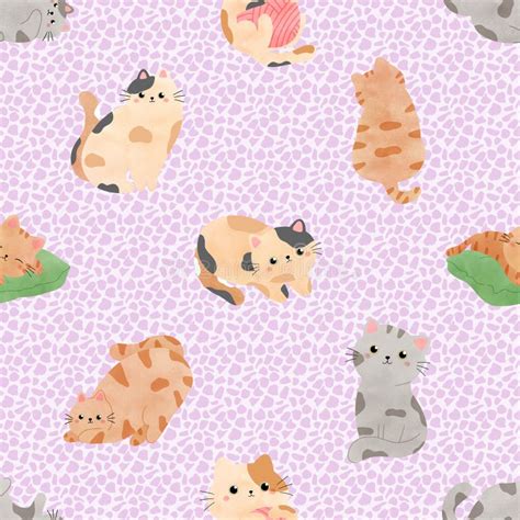 Seamless Repeating Pattern With Adorable Cute Cats Stock Image Image