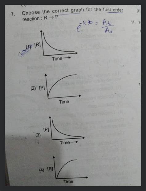Choose The Correct Graph For The First Order Reaction R Rightarrow P E