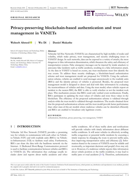 Pdf Privacy‐preserving Blockchain‐based Authentication And Trust Management In Vanets