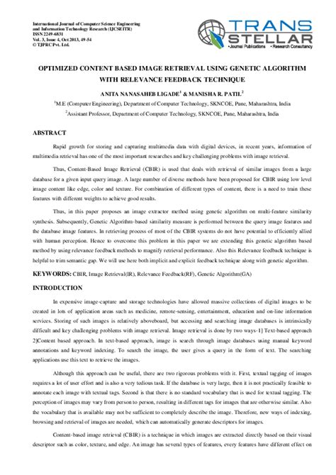 Pdf Optimized Content Based Image Retrieval Using Genetic Algorithm