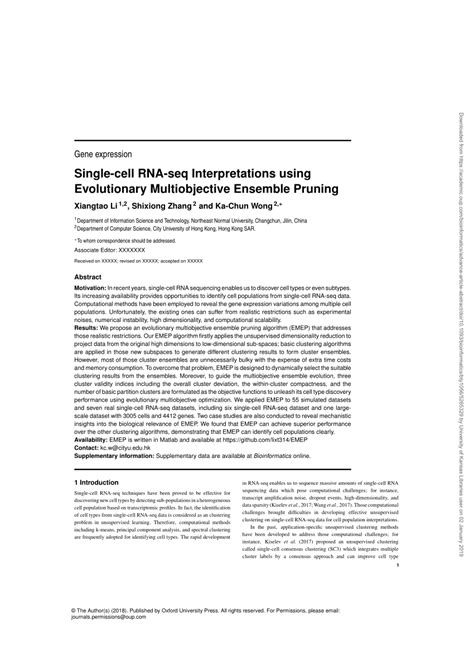 Pdf Single Cell Rna Seq Interpretations Using Evolutionary Multiobjective Ensemble Pruning