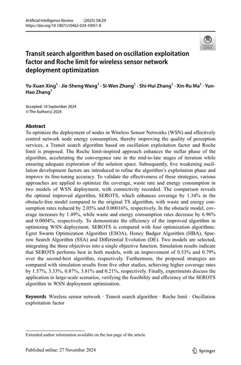 Pdf Transit Search Algorithm Based On Oscillation Exploitation Factor