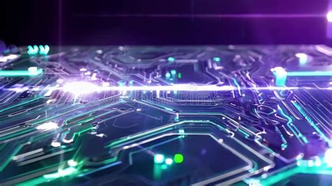 Motherboard With Chips Transferring Network Signals Circuit Board Concept With Calculations On