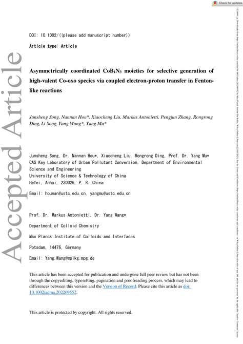 Pdf Asymmetrically Coordinated Cob1n3 Moieties For Selective