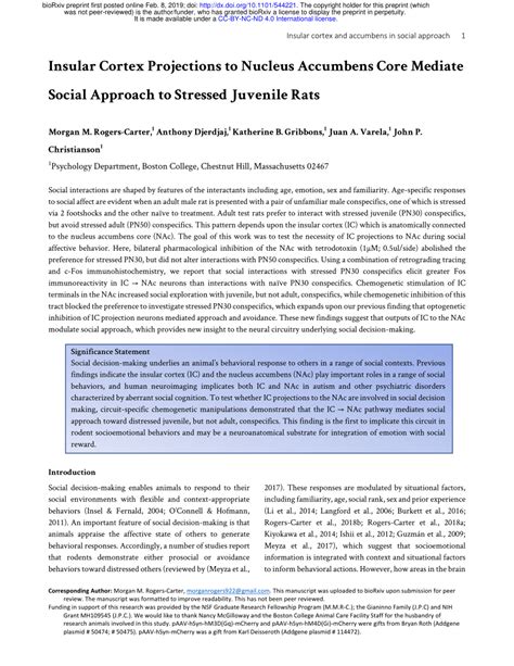 Pdf Insular Cortex Projections To Nucleus Accumbens Core Mediate Social Approach To Stressed