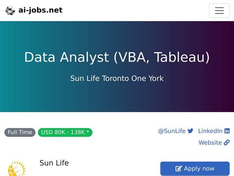 Hiring Data Analyst Vba Tableau In Sun Life Toronto One York R