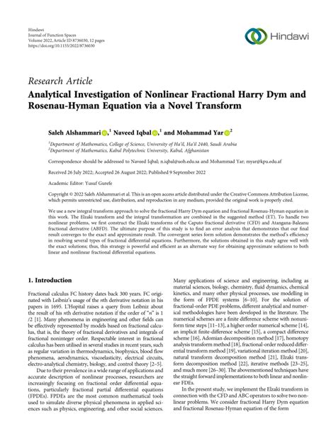 Pdf Analytical Investigation Of Nonlinear Fractional Harry Dym And Rosenau Hyman Equation Via