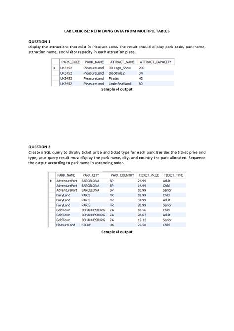 Question Lab Exercise Retrieving Multiple Tables Lab Exercise