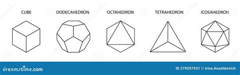 Set Of Vector Linear Platonic Solids Mathematical Geometric Shapes Such As Cube Tetrahedron