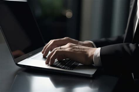 Working On Laptop Close Up Of Business Man Ai Generated Stock Illustration Illustration Of