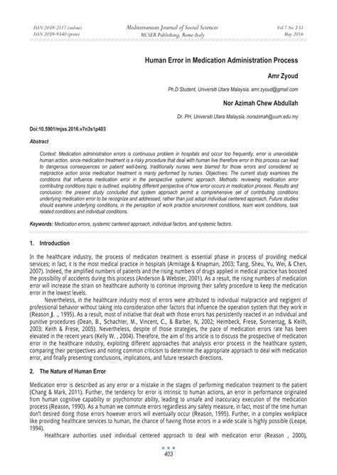 Pdf Human Error In Medication Administration Process