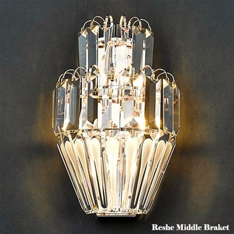 퍼플스토리조명샵 레쉐 중 벽등 로즈골드 컬러의 스틸테두리 프리즘 크리스탈 고급스럽 벽등 조명 W300 X H480 E14