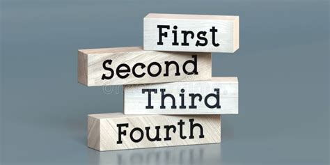 First Second Third Fourth Words On Wooden Blocks Stock