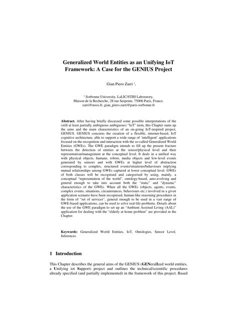 (PDF) Zarri, G.P. (2013). Generalized World Entities as a Unifying IoT Framework: A Case for the ...