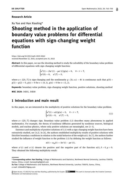 Pdf Shooting Method In The Application Of Boundary Value Problems For