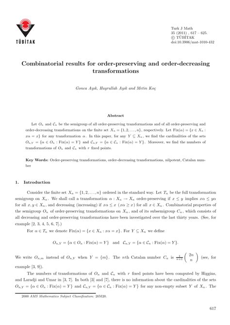 Pdf Combinatorial Results For Order Preserving And Order Decreasing Transformations