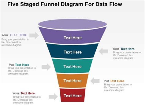 five staged funnel diagram for data flow flat powerpoint design