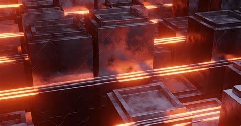 Abstract Background Using Building Pattern With Metallic And Voronoi Texture Orange Laser Light