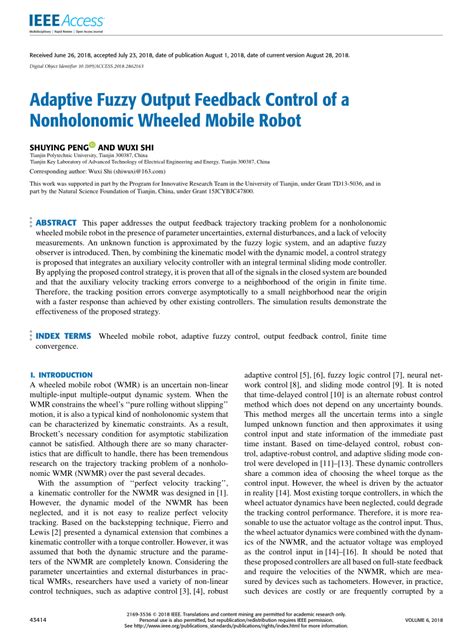 Pdf Adaptive Fuzzy Output Feedback Control Of A Nonholonomic Wheeled Mobile Robot