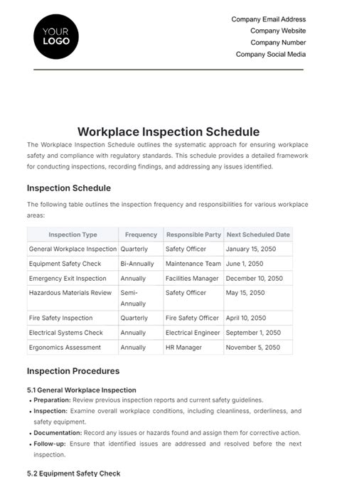 Free Workplace Inspection Schedule Template To Edit Online
