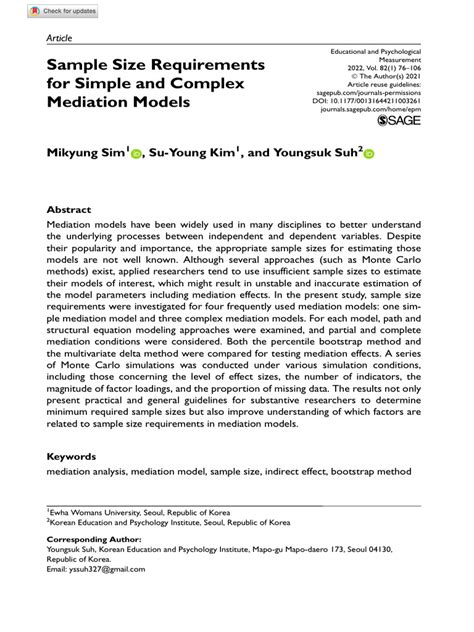 Sim Et Al 2021 Sample Size Requirements For Simple And Complex Mediation Models Pdf