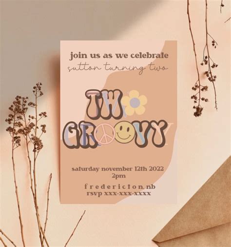 Two Groovy Birthday Invitation Groovy Birthday Theme Retro Second Birthday Digital Invite