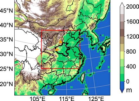 Topography Of The Simulation Domains The Red Frame Denotes The Inner
