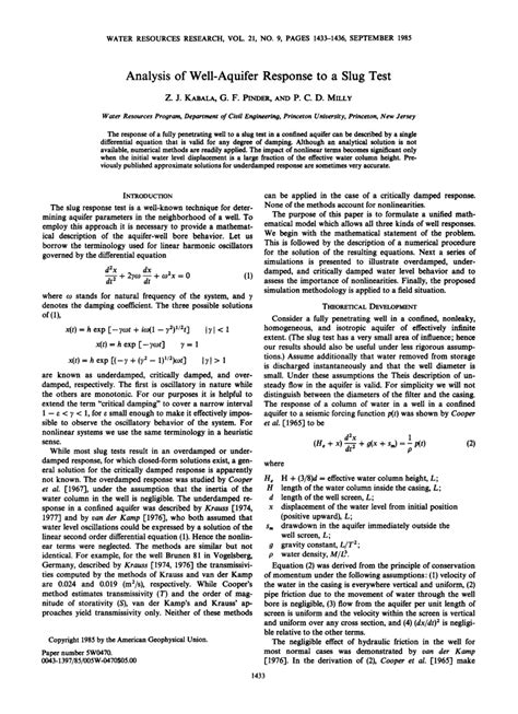 PDF Analysis Of Well Aquifer Response To A Slug Test