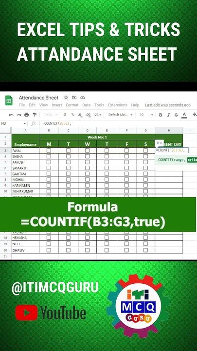 Excel Tips And Tricks Attendance Sheet Shorts Youtubeshorts