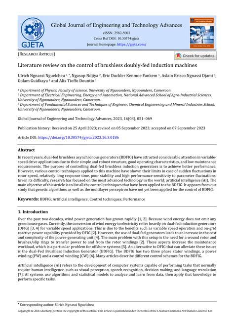 PDF Literature Review On The Control Of Brushless Doubly Fed