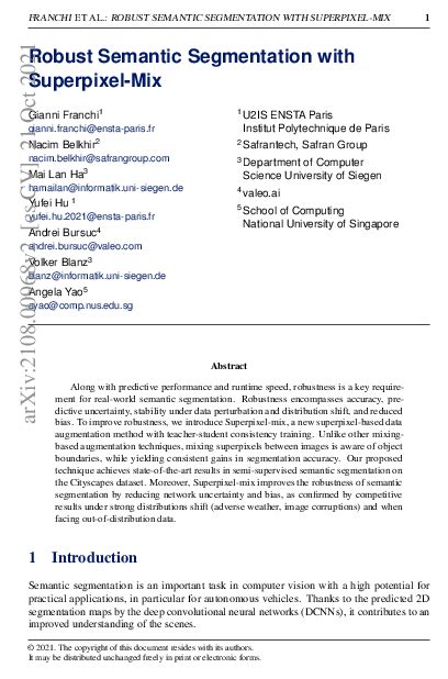 Pdf Robust Semantic Segmentation With Superpixel Mix
