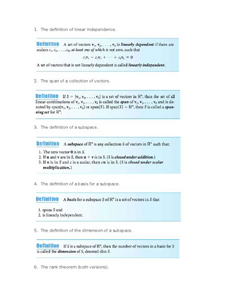 Math 1600 B Definitions The Definition Of Linear Independence The Span Of A Collection Of