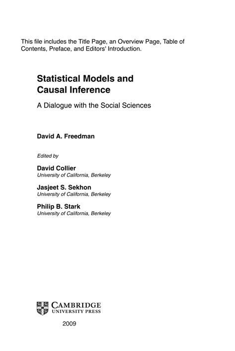 Pdf Statistical Models And Causal Inference A Dialogue With The