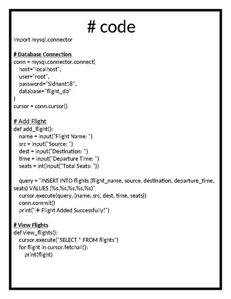 Database Connection And Flight Management System Code Import Mysql