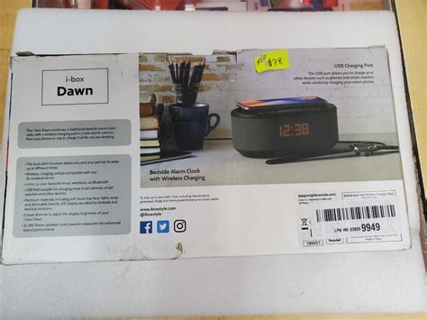 I Box Dawn Bedside Alarm Clock With Wireless Charging And Wireless Speaker Black Box Worn Out