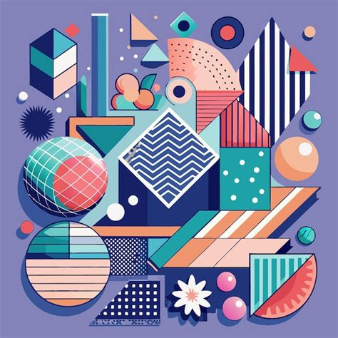 Abstract Geometric Shapes With A Variety Of Colors And Patterns On A