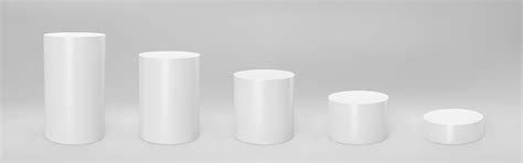 회색 배경에 격리 된 원근이있는 흰색 3d 실린더 전면 보기 및 레벨 실린더 기둥 빈 박물관 단계 받침대 또는 제품 연단 3d 기본 기하학적 모양 벡터 일러스트레이션 3차원