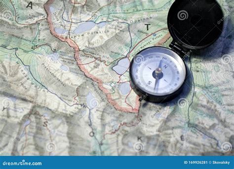 Compass On A Topographic Map Stock Image Image Of Background