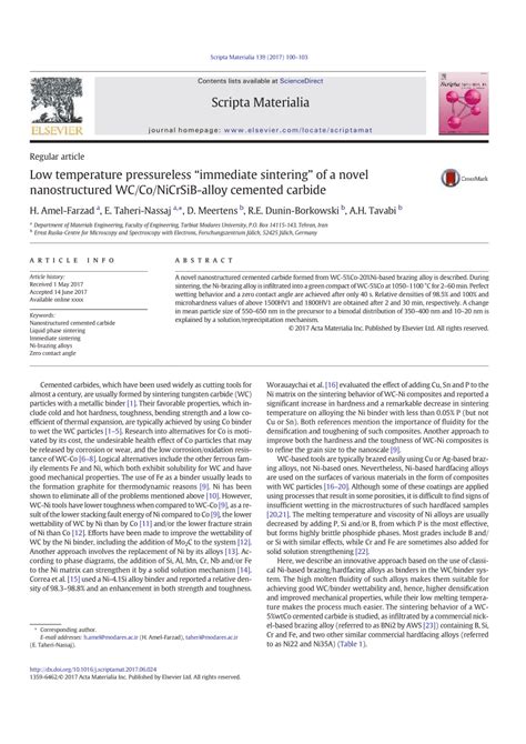 Pdf Low Temperature Pressureless Immediate Sintering Of Novel Nanostructured Wc Co Nicrsib