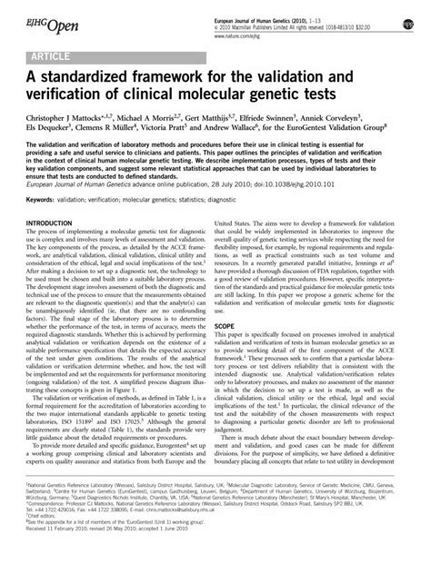 Pdf A Standardized Framework For The Validation And Validation